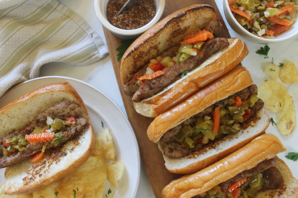Grilled Split Italian Sausages with Giardiniera - Sungrown Kitchen