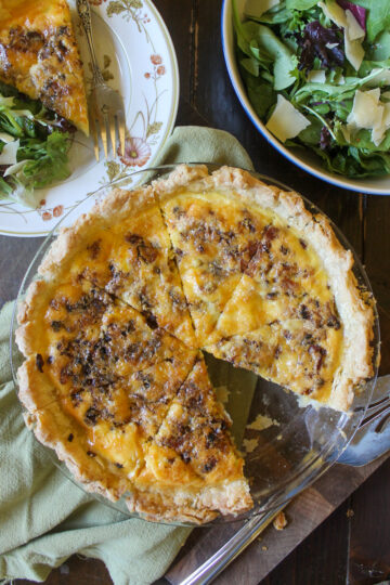 Homemade Bacon Cheddar Quiche with Caramelized Onions - Sungrown Kitchen